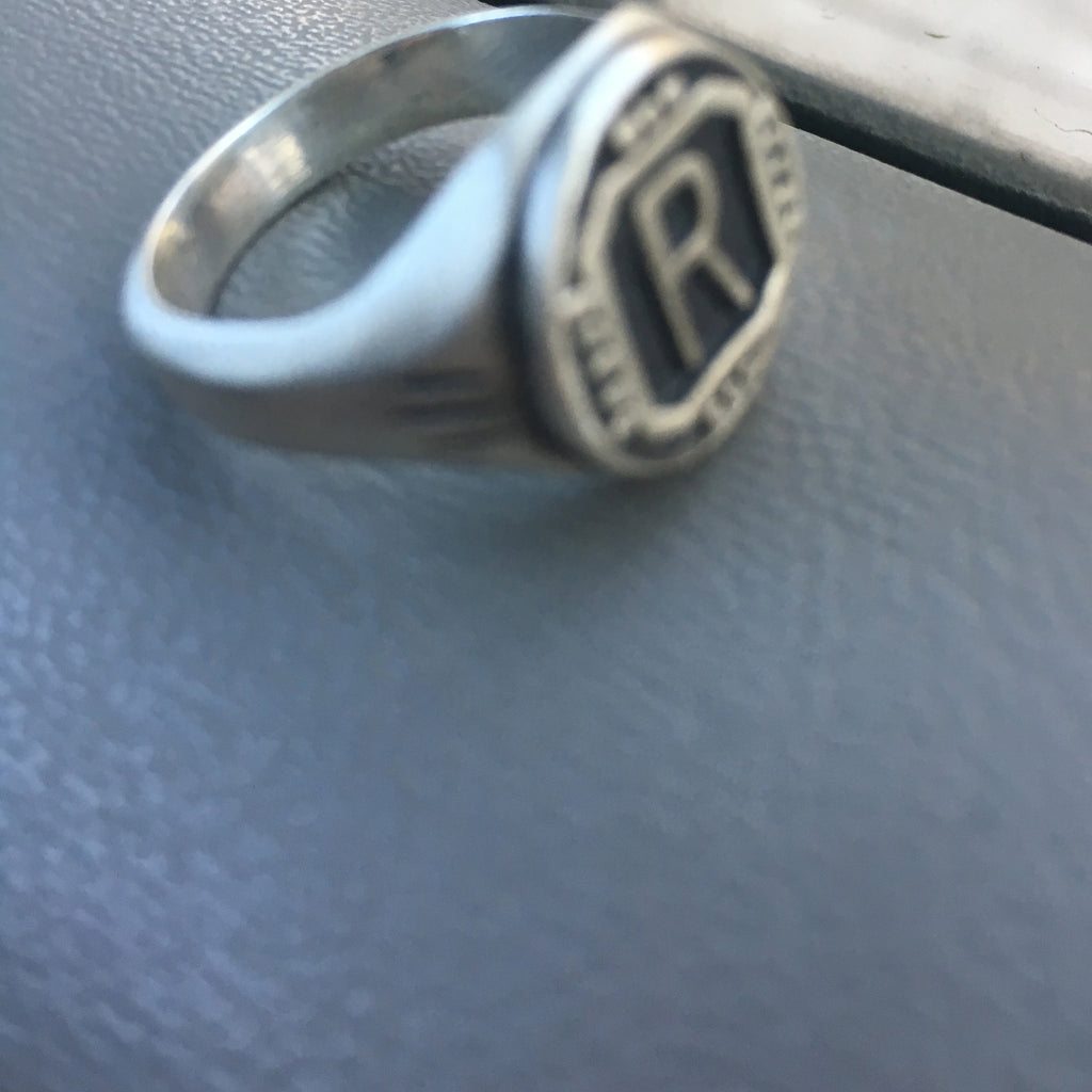 Riff Raff "R" Sterling Silver Signet Ring as worn by Reeve Carney – fables