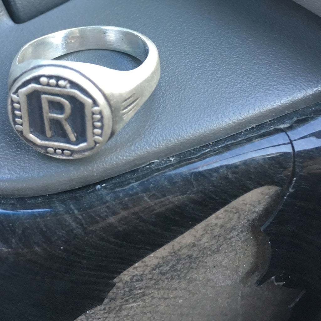 Riff Raff "R" Sterling Silver Signet Ring as worn by Reeve Carney – fables